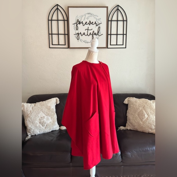 Vintage | Jackets & Coats | Vintage Bright Red 0 Wool Poncho Union Made ...